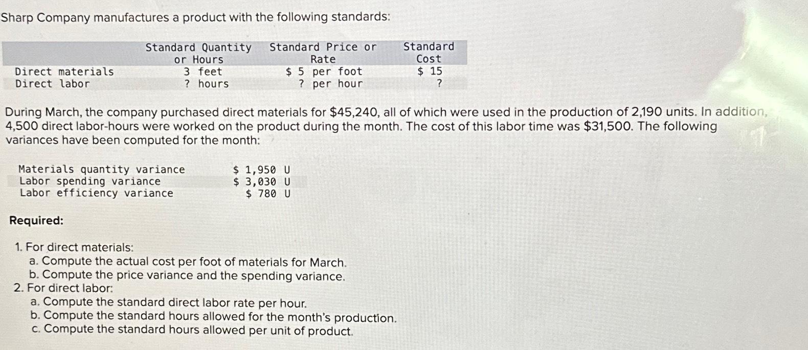 Solved Sharp Company manufactures a product with the | Chegg.com
