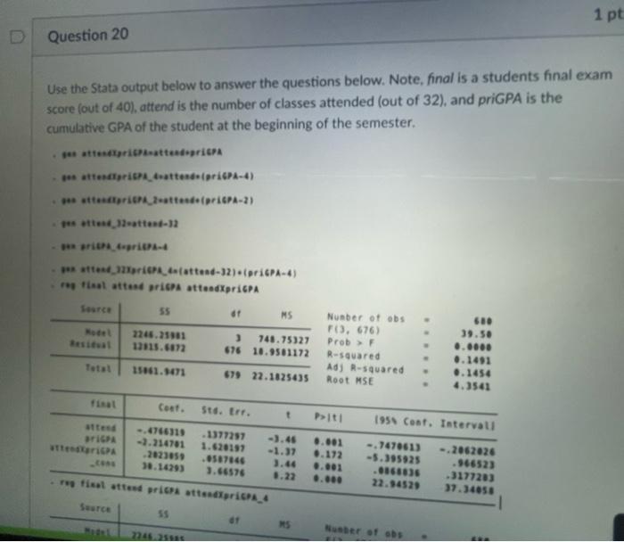 Use the Stata output below to answer the questions | Chegg.com