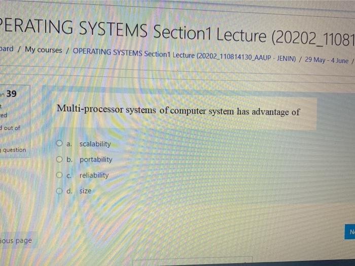 Solved PERATING SYSTEMS Section1 Lecture (20202_11081 Dard / | Chegg.com