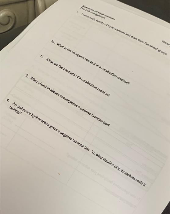 Solved Reactions of Hydrocarbons Pre-Lab Assignment Name | Chegg.com