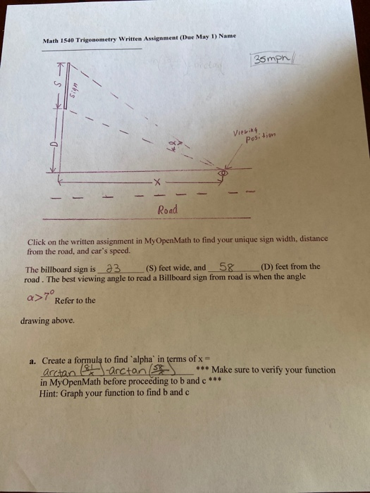 Math 1540 Trigonometry Written Assignment (Due May 1) | Chegg.com