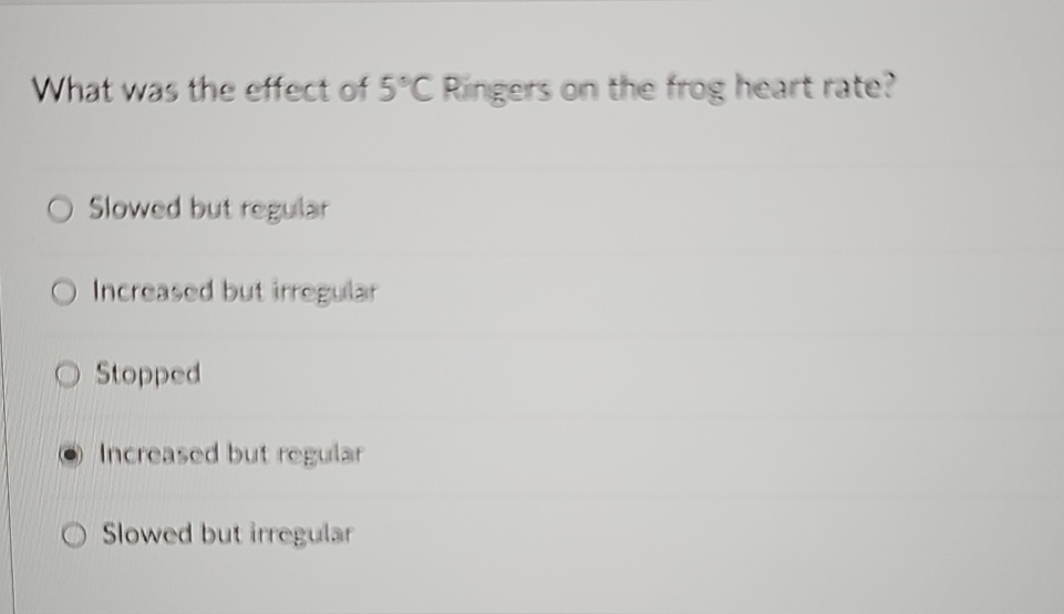 Solved What was the effect of 5°C ﻿Ringers on the frog heart | Chegg.com