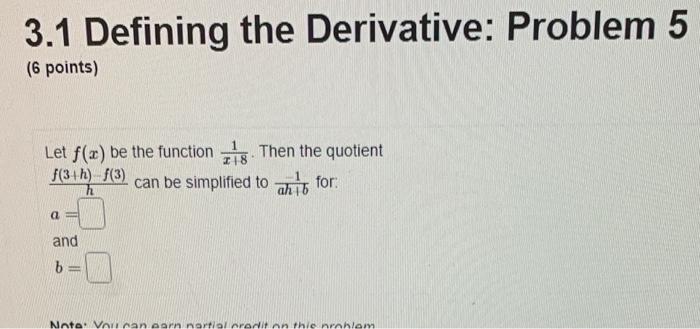 Solved 3.1 Defining the Derivative: Problem 5 (6 points) Let | Chegg.com