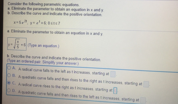 Solved Consider The Following Parametric Equations A