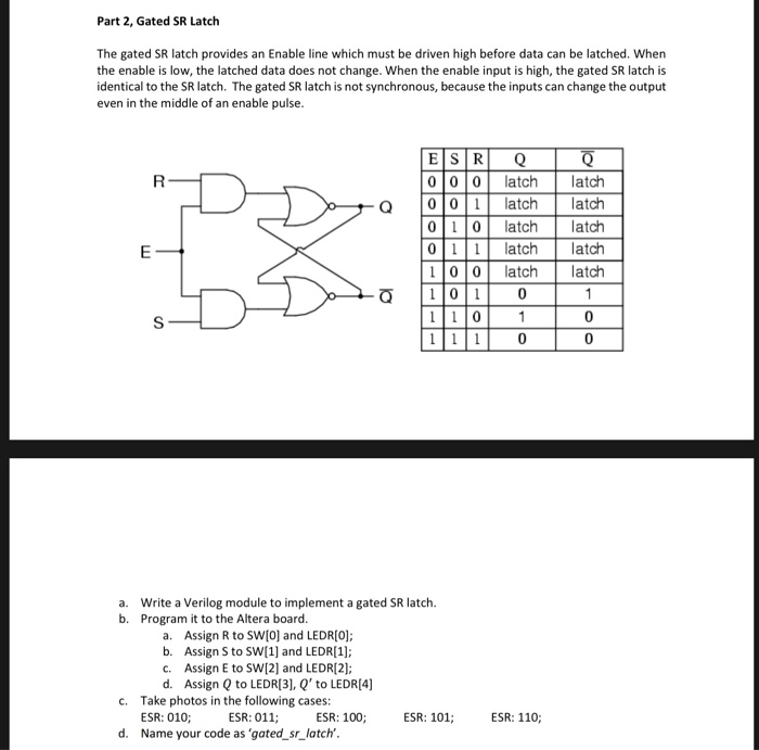 Solved Part 2, Gated SR Latch The gated SR latch provides an | Chegg.com