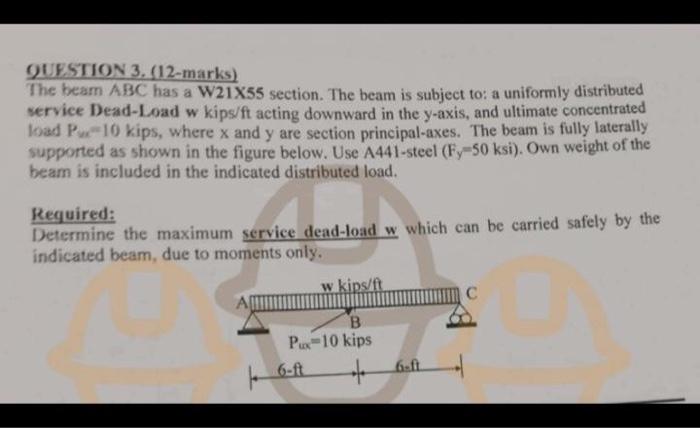 Solved QUESTION 3. (12-marks) The beam ABC has a W21x55 | Chegg.com