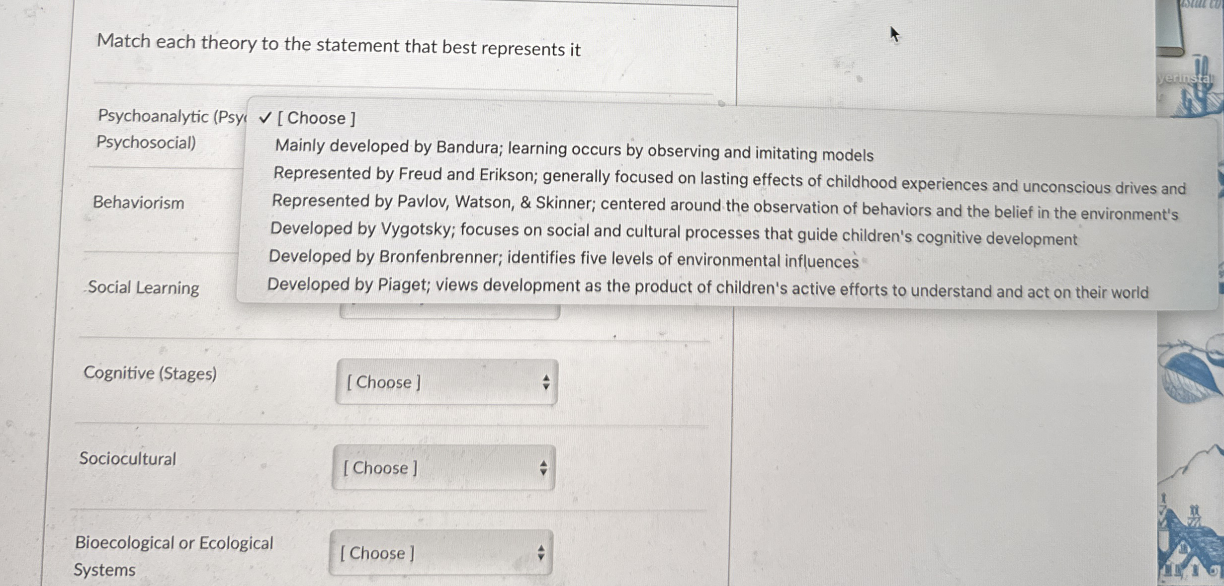 Match each theory to the statement that best | Chegg.com