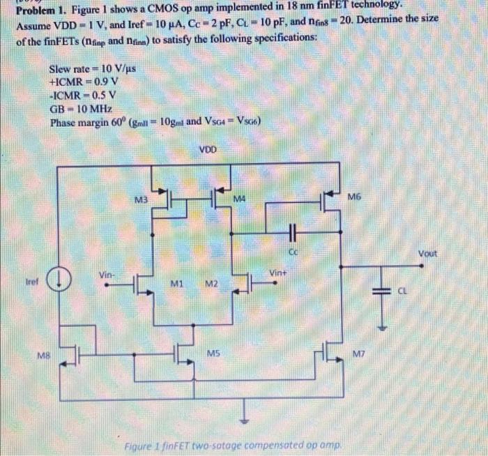 Solved - Problem 1. Figure 1 shows a CMOS op amp implemented | Chegg.com