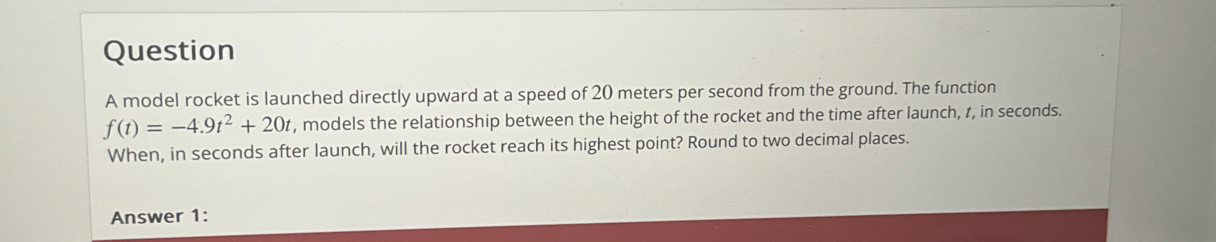Solved QuestionA model rocket is launched directly upward at | Chegg.com