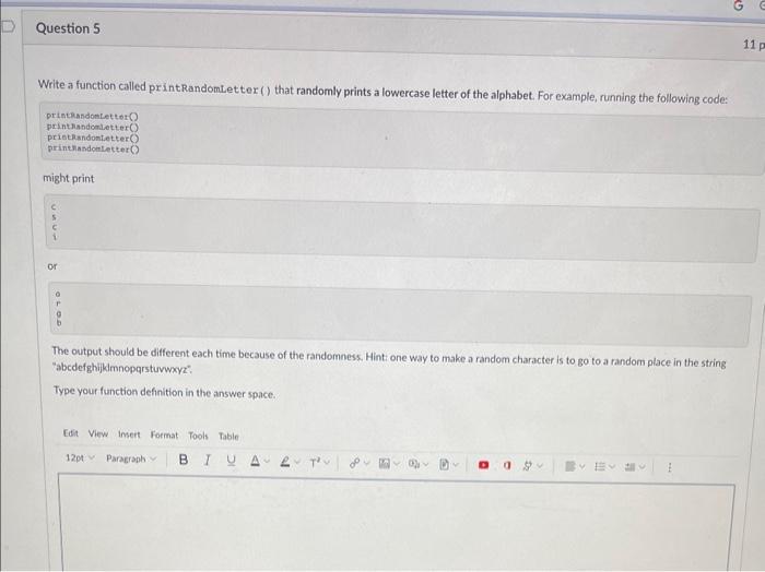 Solved Write a function called printRandomLetter() that | Chegg.com