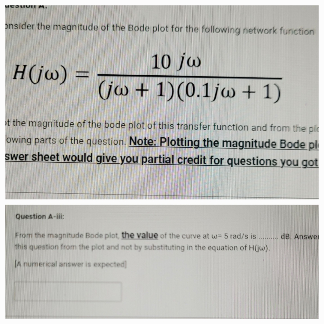 Solved msider the magnitude of the Bode plot for the | Chegg.com