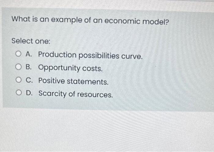 Solved What is an example of an economic model? Select one: | Chegg.com