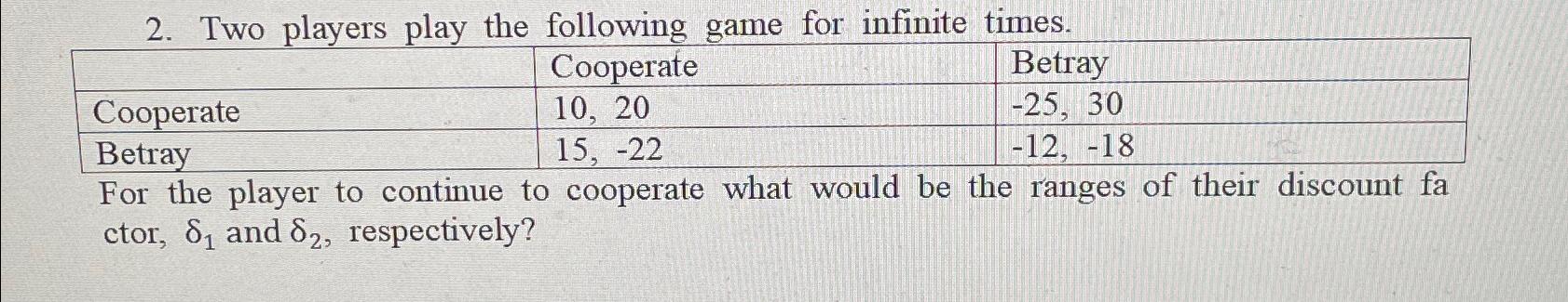 Solved Two players play the following game for infinite | Chegg.com