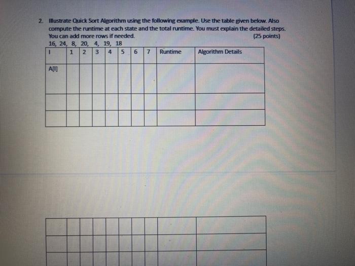 Solved 2. Mustrate Quick Sort Algorithm using the following | Chegg.com