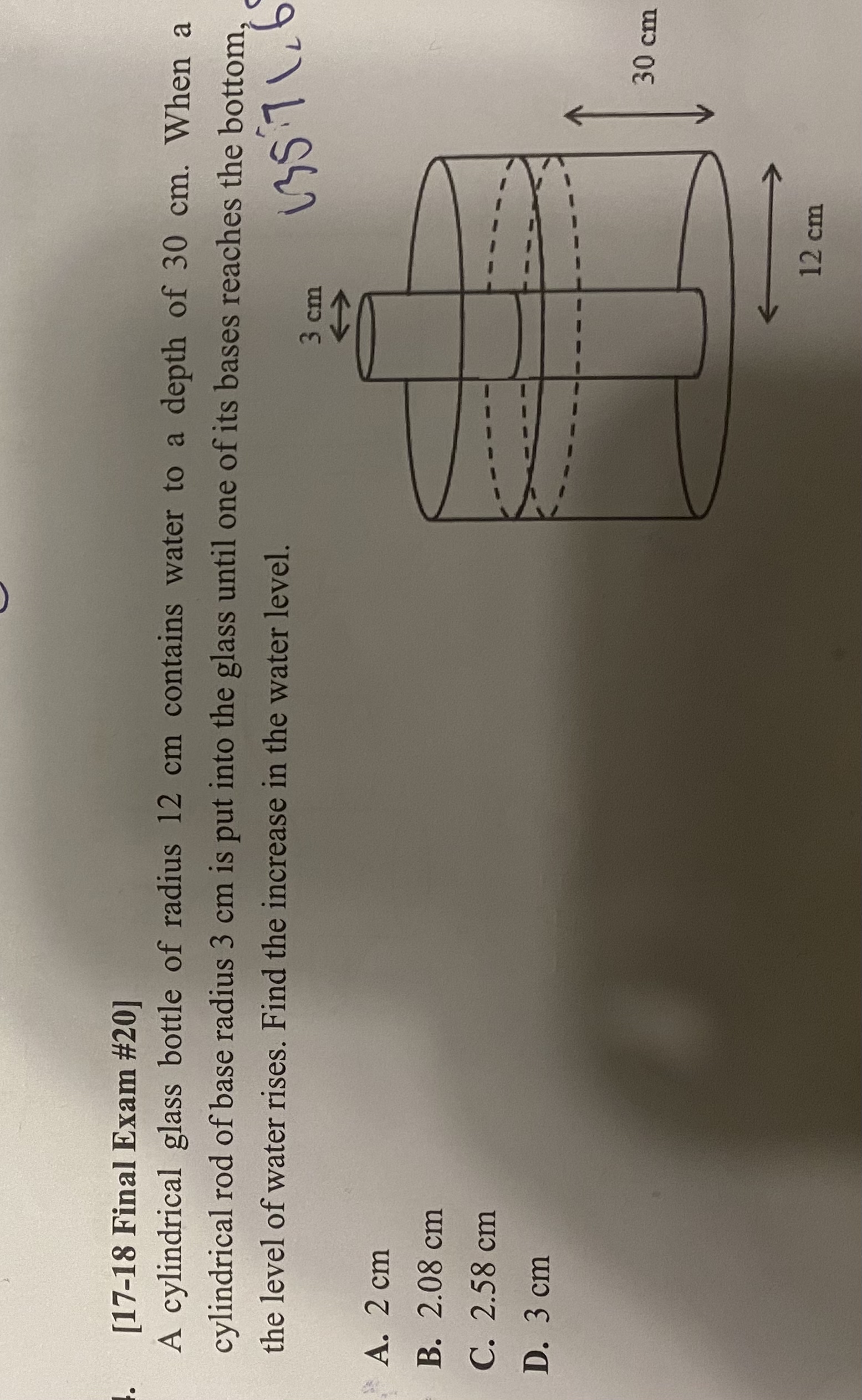 Solved [17-18 ﻿Final Exam #20]A cylindrical glass bottle of | Chegg.com