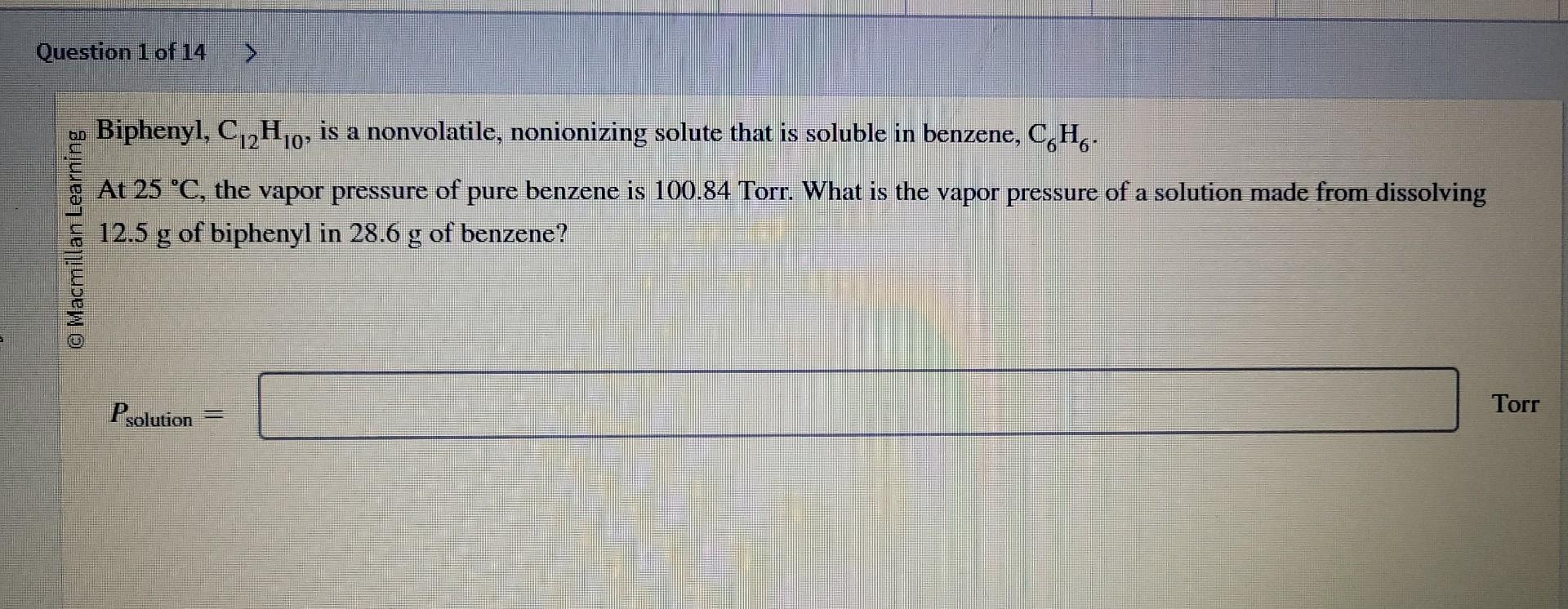 Solved on Biphenyl, C12H10, is a nonvolatile, nonionizing | Chegg.com
