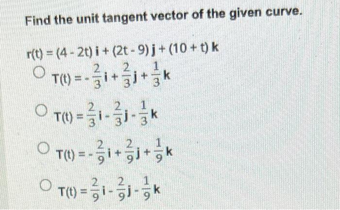 Solved Find the unit tangent vector of the given curve. | Chegg.com