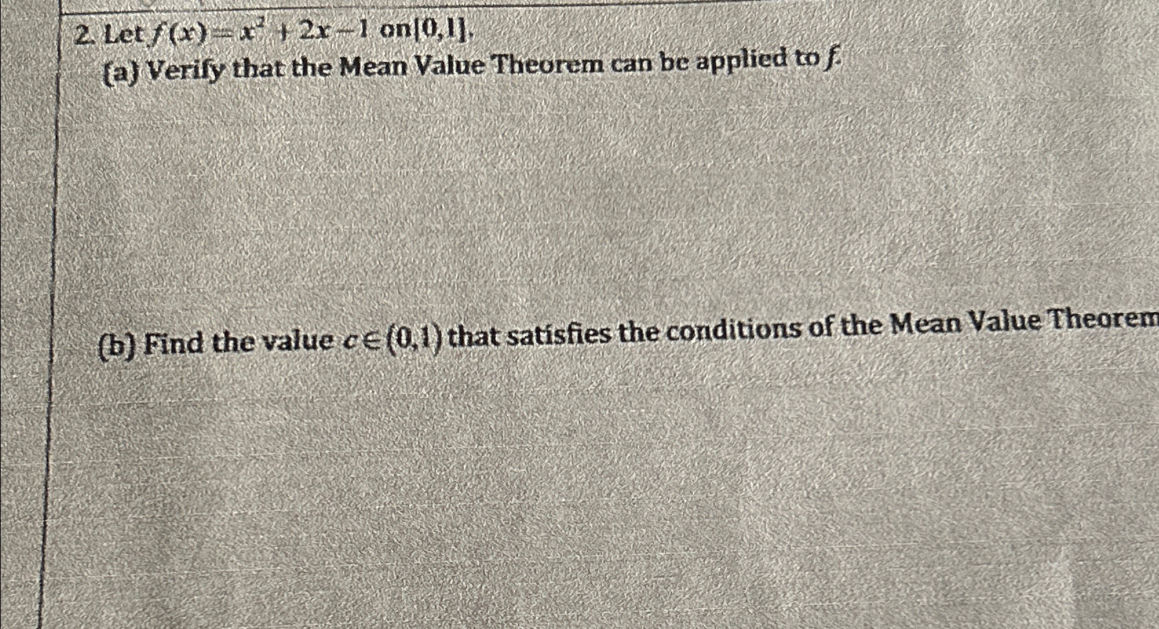 Solved Let f(x)=x2+2x-1 ﻿on (a) ﻿Verify that the Mean Value | Chegg.com