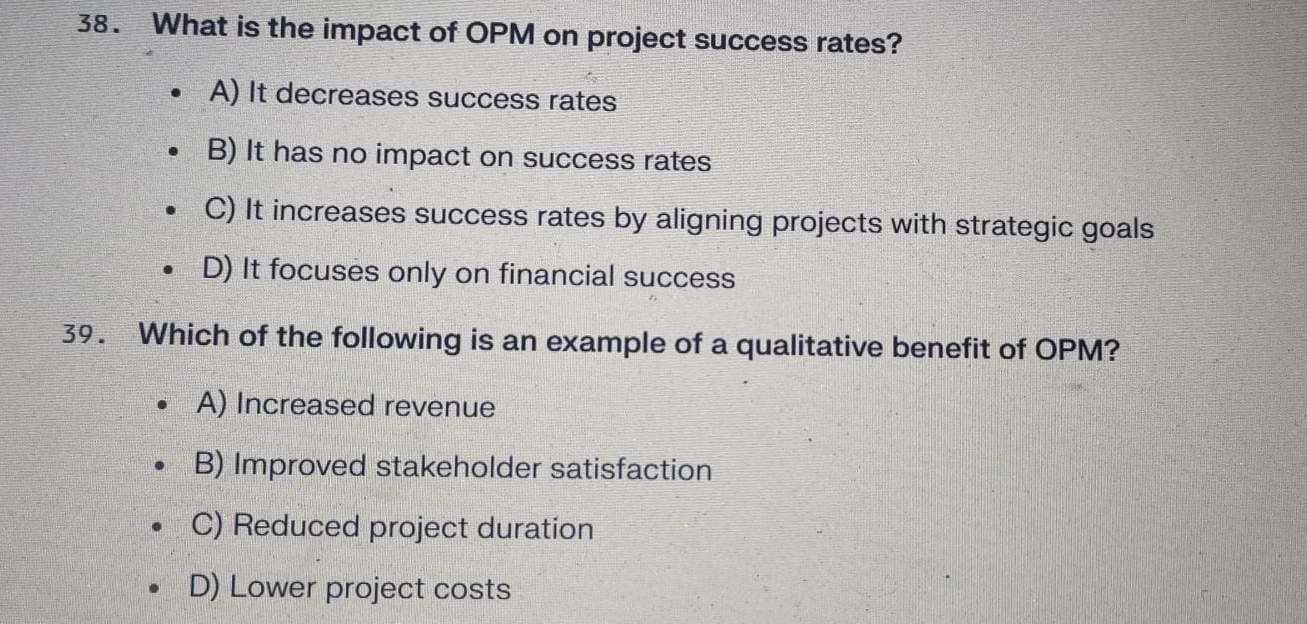 Solved What is the impact of OPM on project success rates?A) | Chegg.com