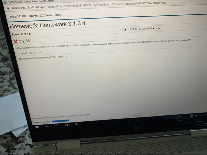 Solved Do Homework -Kaitlyn Allen - Google Chrome | Chegg.com