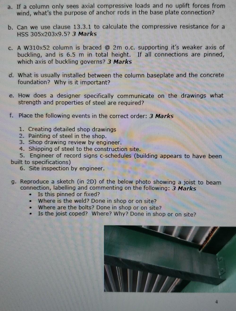 Solved a. If a column only sees axial compressive loads and | Chegg.com