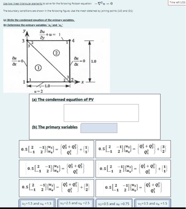 Solved Use two linear triangular elements to solve for the | Chegg.com