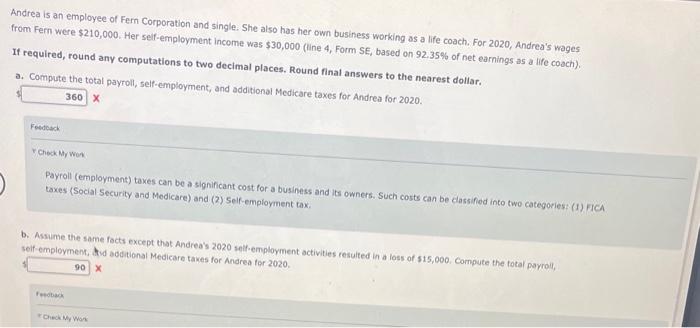 Solved Andrea is an employee of Fern Corporation and single. | Chegg.com