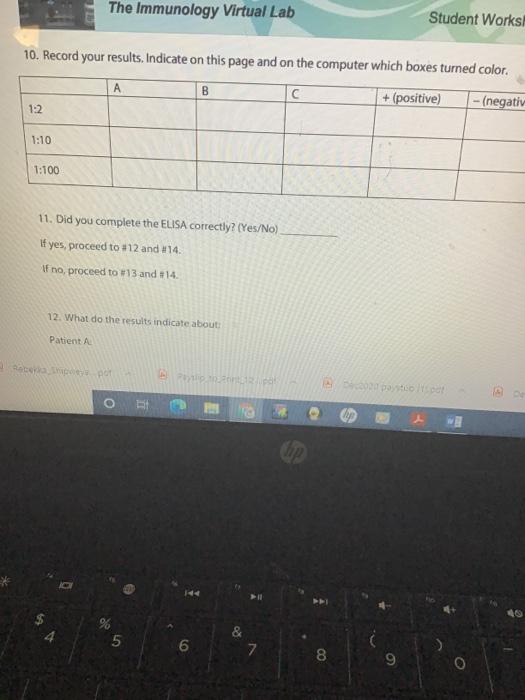 Solved The Immunology Virtual Lab Student Works! 10. Record | Chegg.com