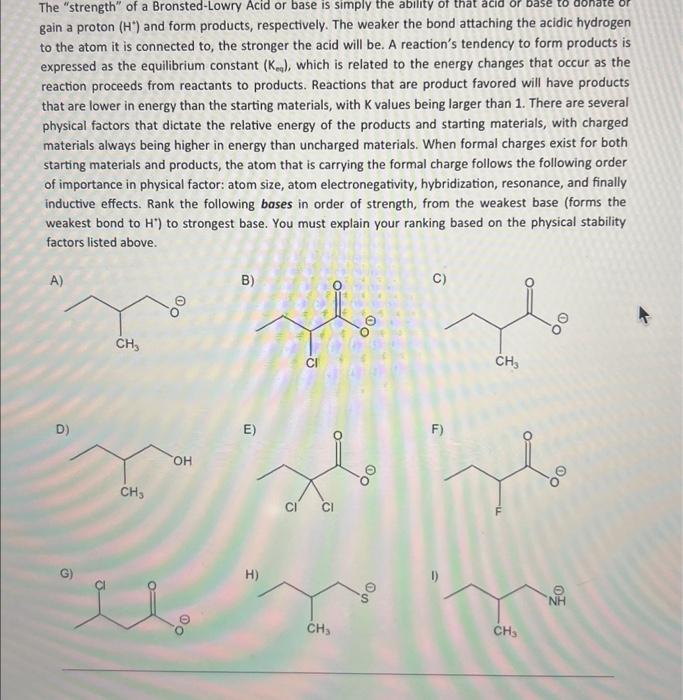 Solved The "strength" of a Bronsted-Lowry Acid or base is | Chegg.com