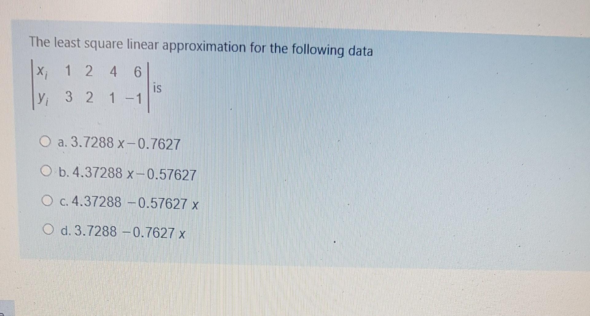 Solved The least square linear approximation for the | Chegg.com