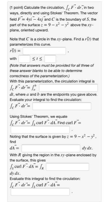 Solved (1 point) Calculate the circulation, fF.dr, in two | Chegg.com