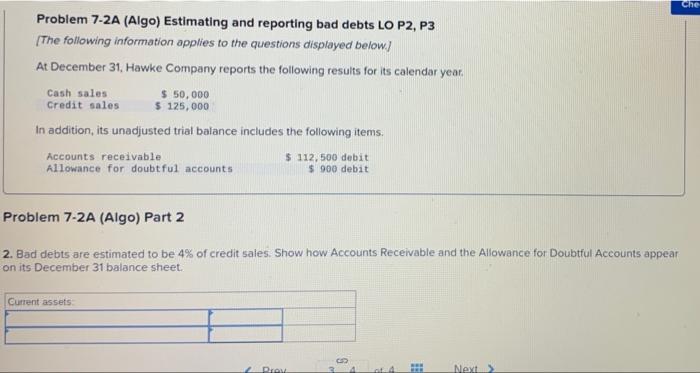 Solved Che Problem 7-2A (Algo) Estimating and reporting bad | Chegg.com