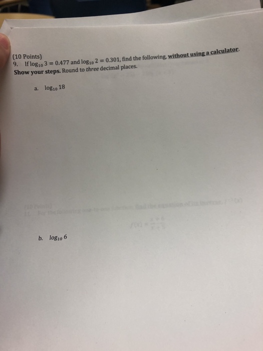 Solved (10 Points) %. If log10 3 = 0.477 and log10 2 = | Chegg.com