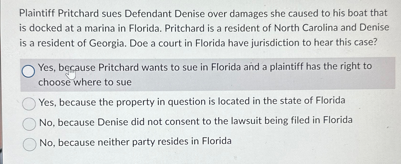 Solved Plaintiff Pritchard sues Defendant Denise over | Chegg.com