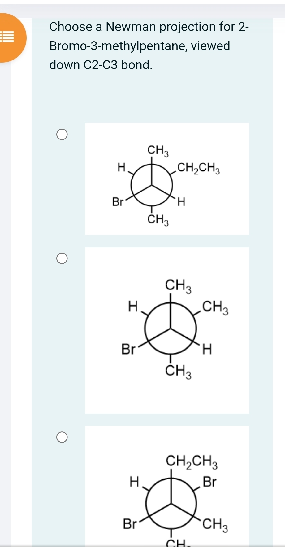 Solved Choose a Newman projection for | Chegg.com