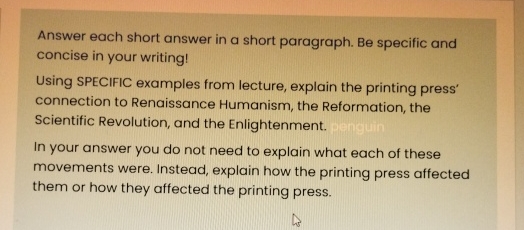 Solved Answer each short answer in a short paragraph. Be | Chegg.com