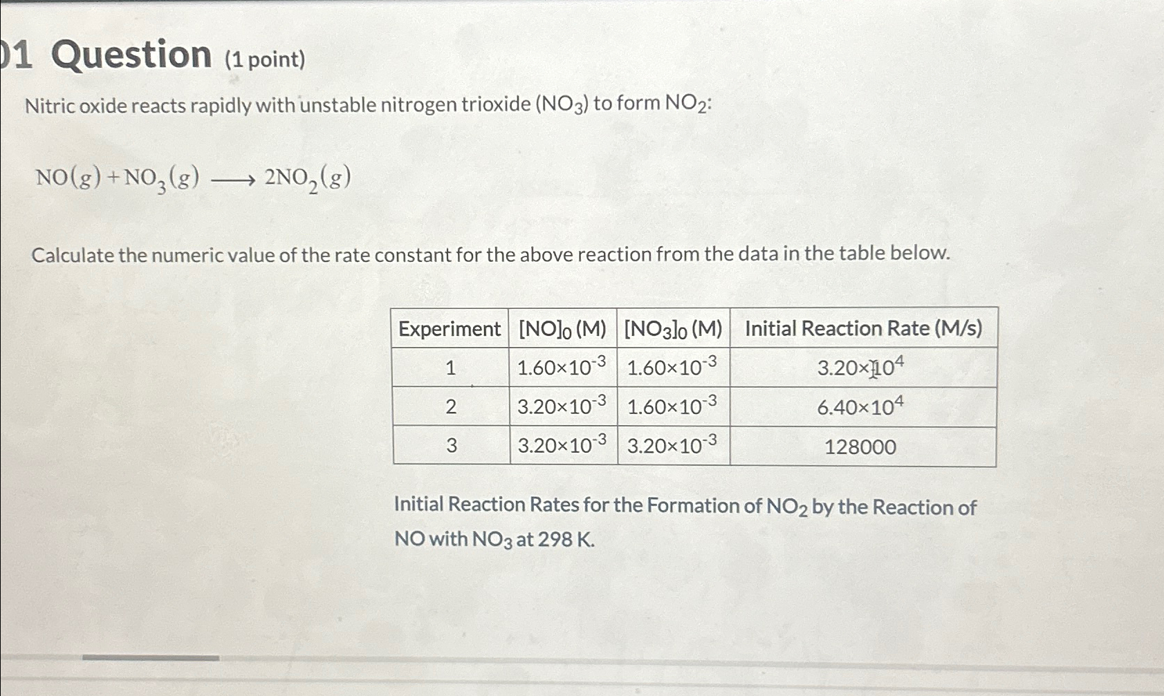 Solved 1 ﻿Question (1 ﻿point)Nitric oxide reacts rapidly | Chegg.com
