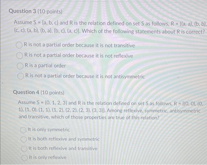 Solved Assume S={a,b,c} and R is the relation defined on set | Chegg.com