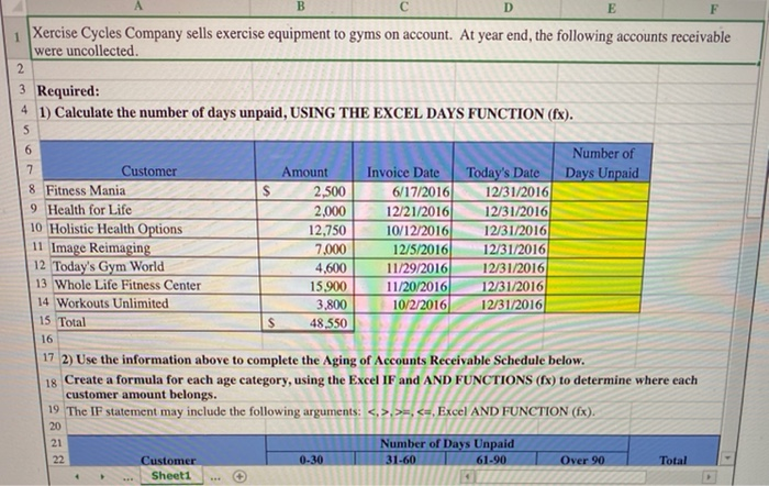 Solved Excel SIM: Aging of accounts receivable method 1. | Chegg.com