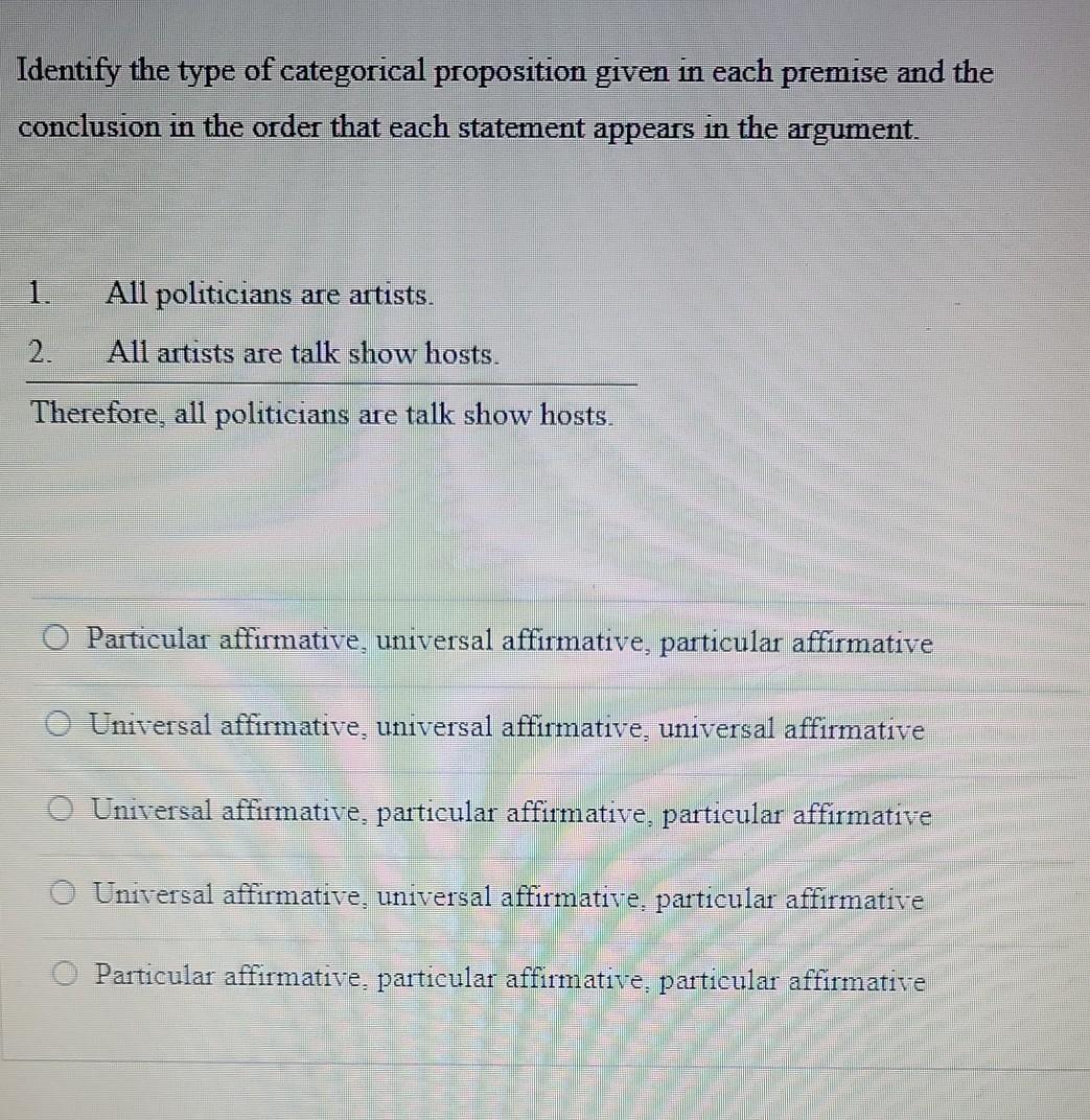 Solved Identify the type of categorical proposition given in | Chegg.com