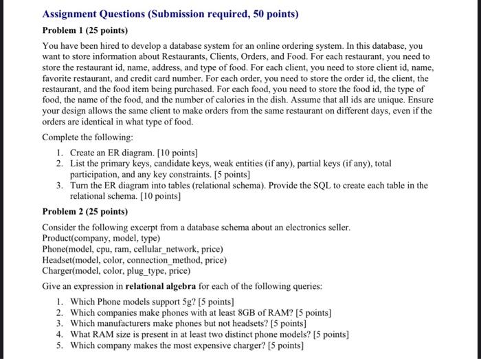 Solved Assignment Questions (Submission required, 50 points) | Chegg.com