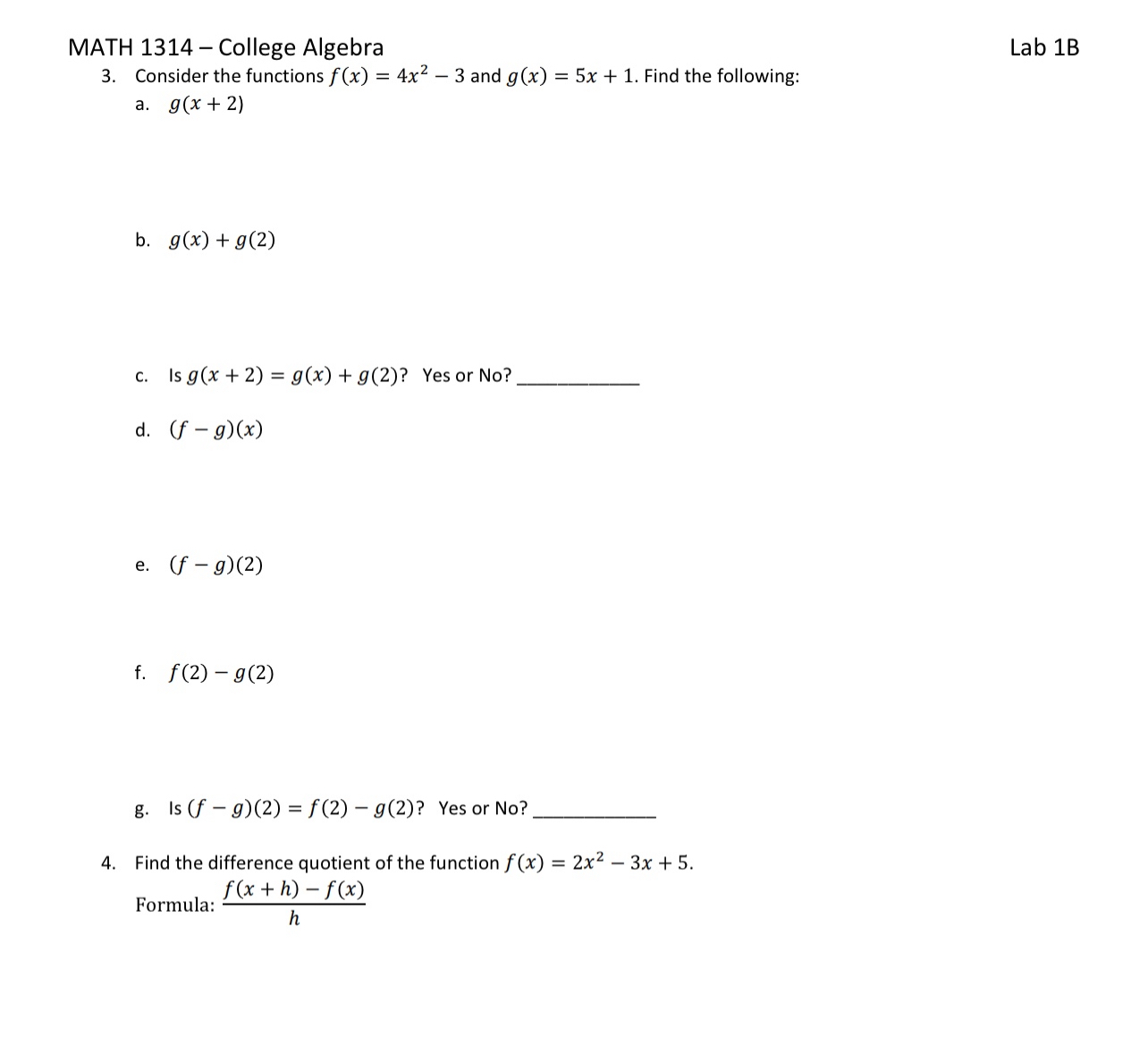 Solved MATH 1314 - ﻿College AlgebraLab 1B3. ﻿Consider the | Chegg.com