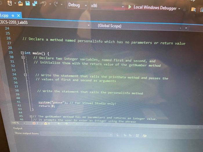 Solved Debug x86 Local Windows lab03.cpp X CECS-2203_Lab03 | Chegg.com