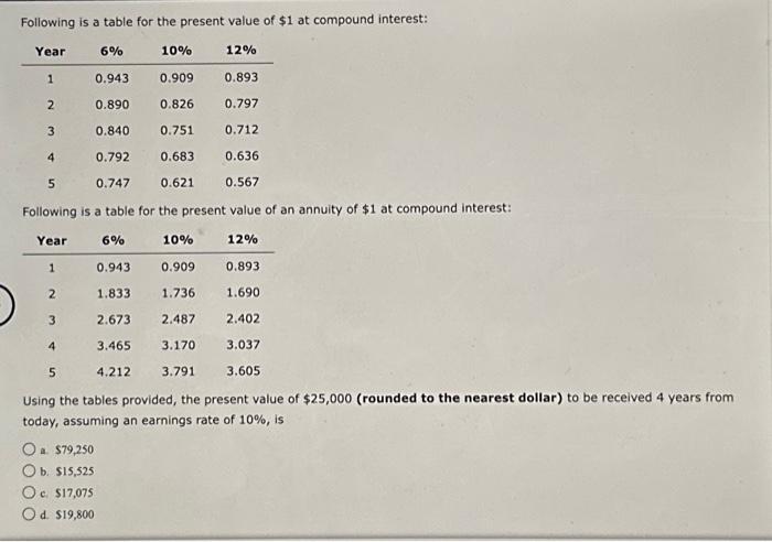 Solved Following is a table for the present value of $1 at | Chegg.com