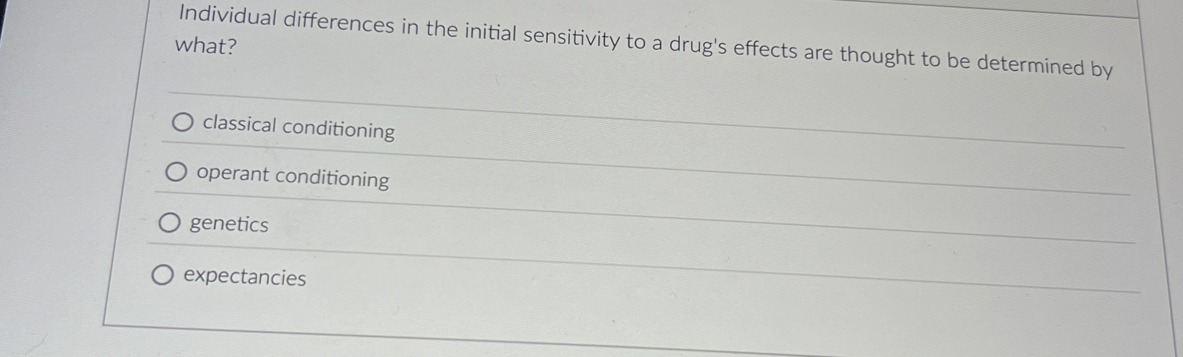 Solved Individual differences in the initial sensitivity to | Chegg.com