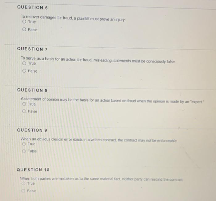 Solved QUESTION 6 To recover damages for fraud, a plaintiff | Chegg.com