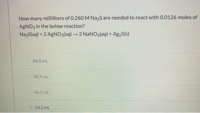Solved How many milliliters of 0.260 M Na2S are needed to | Chegg.com