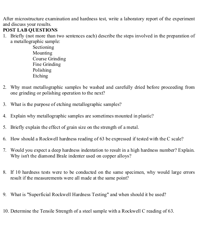 Solved After microstructure examination and hardness test, | Chegg.com