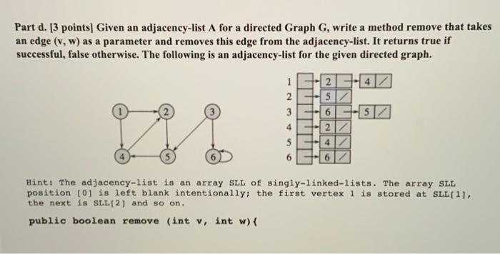 Solved Part d. [3 points] Given an adjacency-list A for a | Chegg.com