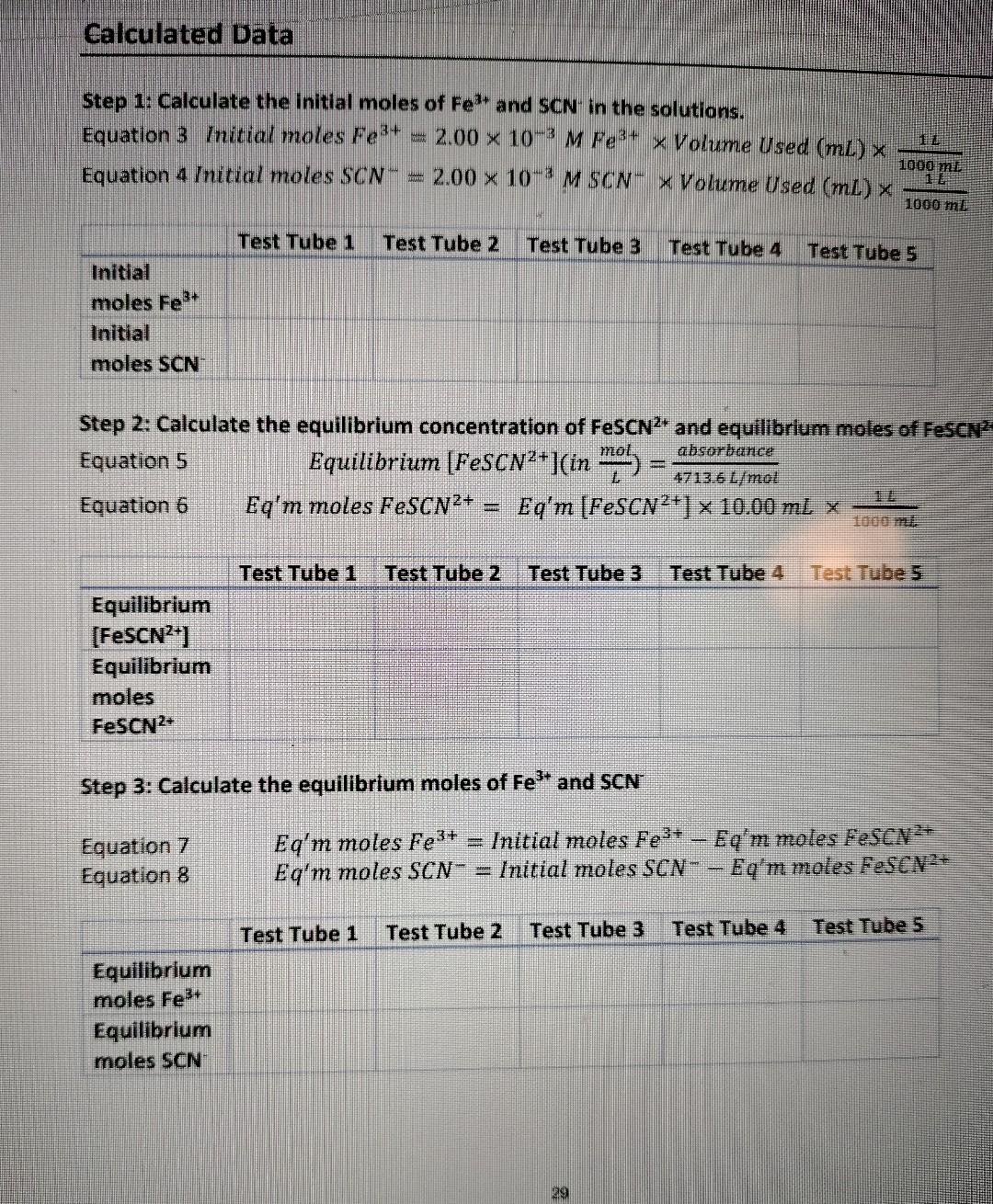Step 1: Calculate the initial moles of Fe 3+ and | Chegg.com